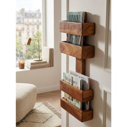 KADIMA DESIGN Zeitungsst&auml;nder MUMBAI Massivholz mit 2 F&auml;chern Landhausstil, Dunkelbraun 30x10x72 cm