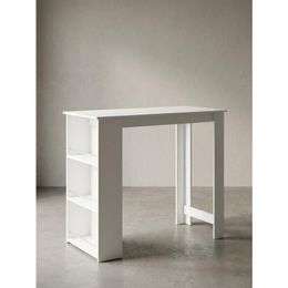 KADIMA DESIGN Bartisch mit Regal, Holzplatte und Metallgestell f&uuml;r K&uuml;che oder Bar, Wei&szlig; 60x120x107 cm