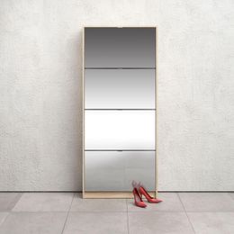 Schuhschrank Home Affaire "Shoes, Praktisch, minimalistisch, verspiegelte Klappenfronten", braun (eichefarben), B:70,3cm H:162cm T:24,05cm, FSC-zertifizierter Holzwerkstoff, Schr&auml;nke, Schuhschrank, 4 F&auml;cher, Schuhaufbewahrung, Folienbeschichtet, H&ouml;he 162 cm