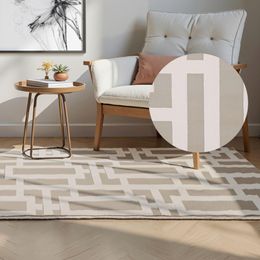 Designteppich ELLE DECORATION "Onyx", beige (creme grau), B:80cm H:9mm L:240cm, Polypropylen, Teppiche, Wohnzimmer, Schlafzimmer, L&auml;ufer, Hoch-Tief Effekt, Flur, Glanz