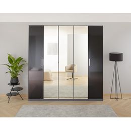 Kleiderschrank OTTO HOME "Mehrzweckschrank Aktenschrank M&ouml;bel Mietswohnung Schlafzimmer KOLUNA", grau (graumetallic, hochglanz effektgrau), B:226cm H:210cm T:54cm, Holzwerkstoff, Schr&auml;nke, Kleiderschrank, mit Spiegel, inkl. 2 Innenschubladen sowie extra B&ouml;den MADE IN GERMANY
