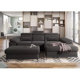 Sit & More Ecksofa SIT & MORE "Cabrio L-Form, B: 295 cm, mit Sitztiefen-, Arm- & Kopfteilverstellung", grau (fango), B:295cm H:87cm T:180cm, 100% Polyester, Sofas, Ecksofa, 2 Nierenkissen, Federkern, optional Bettfunktion und Stauraum