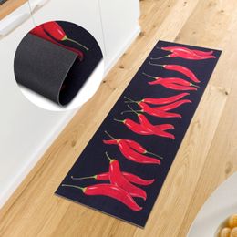 K&uuml;chenl&auml;ufer Hanse Home "Chili Dance", rot (schwarz,rot), B:50cm H:3mm L:150cm, Polyester, Teppiche, L&auml;ufer, Rutschfest, K&uuml;chenteppich, K&uuml;che, Teppich, Pflegeleicht