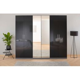 Kleiderschrank OTTO HOME "Mehrzweckschrank Aktenschrank M&ouml;bel Mietswohnung Schlafzimmer KOLUNA", grau (graumetallic, hochglanz effektgrau), B:271cm H:210cm T:54cm, Holzwerkstoff, Schr&auml;nke, Kleiderschrank, mit Spiegel, inkl. 2 Innenschubladen sowie extra B&ouml;den MADE IN GERMANY