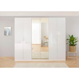 Kleiderschrank OTTO HOME "Mehrzweckschrank Aktenschrank M&ouml;bel Mietswohnung Schlafzimmer KOLUNA", wei&szlig; (alpinwei&szlig;, hochglanz wei&szlig;), B:271cm H:210cm T:54cm, Holzwerkstoff, Schr&auml;nke, Kleiderschrank, mit Spiegel, inkl. 2 Innenschubladen sowie extra B&ouml;den MADE IN GERMANY