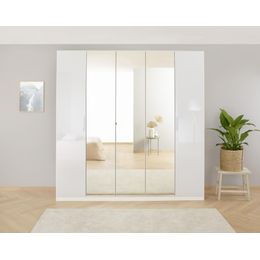Kleiderschrank OTTO HOME "Mehrzweckschrank Aktenschrank M&ouml;bel Mietswohnung Schlafzimmer KOLUNA", wei&szlig; (alpinwei&szlig;, hochglanz wei&szlig;), B:226cm H:229cm T:54cm, Holzwerkstoff, Schr&auml;nke, Kleiderschrank, mit Spiegel, inkl. 2 Innenschubladen sowie extra B&ouml;den MADE IN GERMANY
