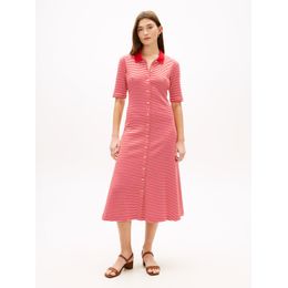 Polokleid Tommy Hilfiger "GOLD BUTTON F&F MIDI DRESS", Damen, Gr. M (40), N-Gr, small brt stp fireworks, calico, Jersey, Obermaterial: 100% Baumwolle, gestreift, gerade wadenlang, Kleider, mit Logo-Stickerei