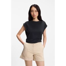 Kurzarmshirt BOSS Orange "Ebony Premium Damenmode", Damen, Gr. L, schwarz 001, Single Jersey, Obermaterial: 70% Modal, 30% Polyester, unifarben, Rundhals, Shirts, mit Wickel-Detail, Rundhals