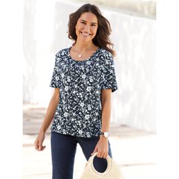 Kurzarmshirt Classic Basics "Kurzarm-Shirt", Damen, Gr. 38, blau (marine, hellblau, bedruckt), 100% Baumwolle, gebl&uuml;mt, gemustert, mehrfarbig, Rundhals, Shirts