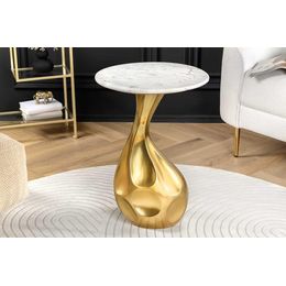 Riess Ambiente Runder Beistelltisch TEAR 60cm gold wei&szlig; mit Marmor-Tischplatte handmade Riess-Ambiente Glamour Modern
