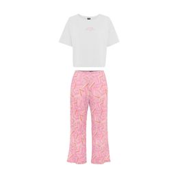 Lscn By Lascana Pyjama Damen Gr&ouml;&szlig;e L hellorange / rosa / wei&szlig; Sommerkleid