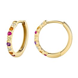 Paar Creolen Firetti "Schmuck Geschenk Gold 333 Ohrschmuck Ohrringe Memoire", gelbgoldfarben, lila, gelb, blau, gr&uuml;n, rot, lila, gelb, blau, gr&uuml;n, rot, Ohrringe, Damen, 15mm, Gelbgold 333, mit Edelsteinen