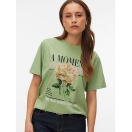 V&eacute;ro Moda Kurzarmshirt VERO MODA "VMURENA CATY SS TOP BOX JRS", Damen, Gr. S, gr&uuml;n (mistletoe print:a moment), Jersey, Obermaterial: 100% Baumwolle, bedruckt, normal normal, Rundhals, Shirts, mit floralem Print