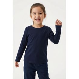Langarmshirt name it "NMFVIBBI LS TOP NOOS", M&auml;dchen, Gr. 104, blau (schwarz sapphire), Jersey, Obermaterial: 95% Baumwolle, 5% Elasthan, unifarben, normal h&uuml;ftlang, Rundhals, Shirts Langarmshirt