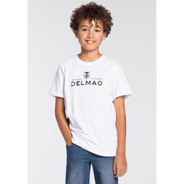 T-Shirt DELMAO "f&uuml;r Jungen", Jungen, Gr. 176/182, wei&szlig;, Single Jersey, Obermaterial: 100% Baumwolle, bedruckt, Basic, Basic, Rundhals, Shirts T-Shirt, Kurzarm, Basic-Design, Rundhalsausschnitt