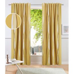 Vorhang OTTO HOME "Dimona Blackout" Gr. 3, gelb (safran), B:130cm H:225cm, Polyester, Gardinen, einseitig mit Wellenmotiv bedruckt