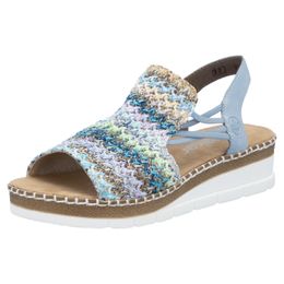 Sandale Rieker, Damen, Gr. 40, bunt (hellblau multi), Bast, Nubuklederimitat, Flechtoptik, Schuhe Sandale, Sommerschuh, Sandalette, Keilabsatz, in modischer Optik, Topseller