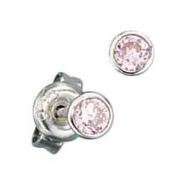 Paar Ohrstecker Jobo "Ohrringe 4 mm rund", silber 925, Ohrringe, Damen, 4mm, Silber 925 (Sterlingsilber), 925 Silber rhodiniert mit rosa Zirkonia