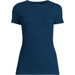 LANDS' END Feinripp-Shirt mit Rundhalsausschnitt und kurzen &Auml;rmeln f&uuml;r Damen, Damen, size: regular, Blau, Baumwolle/Elasthan, by Lands' End