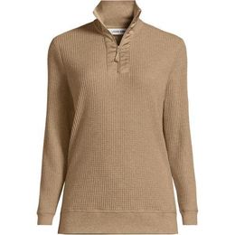 LANDS' END Waffelstrick-Pullover mit Rei&szlig;verschluss f&uuml;r Damen, Damen, size: regular, Braun, Baumwoll-Mischung/Polyester-Mischung, by Lands' End