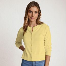 LANDS' END Kurzer Feinstrick-Cardigan aus Baumwolle, Damen,  Gelb, Baumwolle, by Lands' End