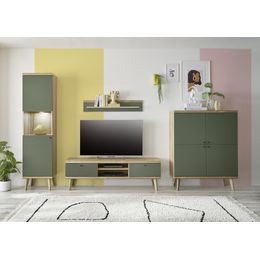 Wohnwand Home Affaire "MAVAS", braun (eiche dekor), B:337cm H:197cm T:40cm, Kastenm&ouml;bel-Sets, Wohnwand, in moderner Trendfarbe, Griffe aus Metall (Schwarz), Breite 337 cm
