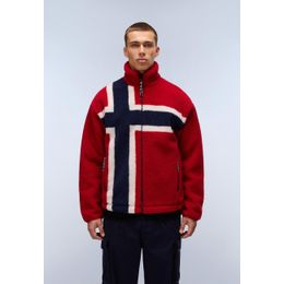 Fleecepullover Napapijri "T-FIEMME", Herren, Gr. M, rot flagge, Obermaterial: 100% Polyester, normal, Rundhals, B&uuml;ndchen, Sweatshirts Fleecepullover