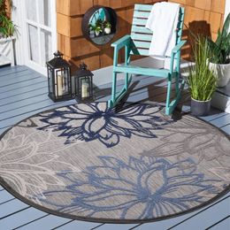 Teppich Sanat "Floral 2 Outdoor", blau (graublau), H:6mm &Oslash;:200cm, Kunstfaser, Teppiche, Teppich, In- und Outdoor geeignet, florales Design, Balkon, Terasse