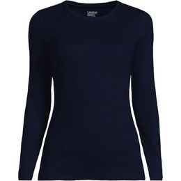 LANDS' END Langarmshirt aus mikrofeinem Baumwollripp f&uuml;r Damen, Damen, size: regular, Blau, Baumwolle/Elasthan, by Lands' End