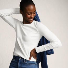 LANDS' END Langarmshirt aus mikrofeinem Baumwollripp f&uuml;r Damen in Petite-Gr&ouml;&szlig;e, Damen, size: petite, Wei&szlig;, Baumwolle/Elasthan, by Lands' End