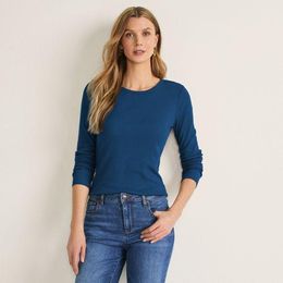 LANDS' END Langarmshirt aus mikrofeinem Baumwollripp f&uuml;r Damen, Damen, size: regular, Blau, Baumwolle/Elasthan, by Lands' End