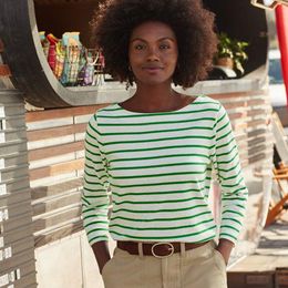 LANDS' END Gestreiftes Baumwollshirt mit 3/4-&Auml;rmeln f&uuml;r Damen, Damen, size: regular, Elfenbein, Baumwolle, by Lands' End