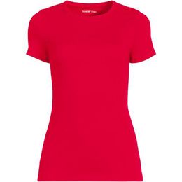 LANDS' END Feinripp-Shirt mit Rundhalsausschnitt und kurzen &Auml;rmeln, Damen,  Pink, Baumwolle/Elasthan, by Lands' End