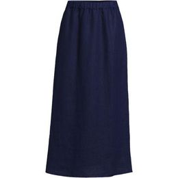 LANDS' END Premium Reinleinen-Midirock mit Elastikbund f&uuml;r Damen, Damen, size: regular, Blau, Leinen, by Lands' End