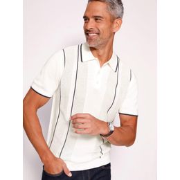Polokragenpullover CLASSIC "Kurzarm-Pullover", Herren, Gr. 46, ecru, marine, 50% Baumwolle, 50% Polyacryl, gemustert, gestreift, Pullover