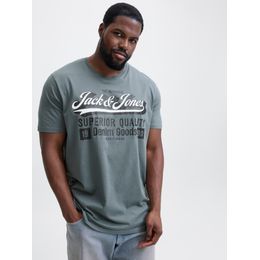 Jack & Jones PlusSize T-Shirt "JJELOGO TEE SS ONECK 2 COL AW25 NOOS PLS", Jungen, Gr. 5XL, stormy weather, Jersey, Obermaterial: 100% Baumwolle, JACK & JONES PLUSSIZE, bedruckt, regular fit h&uuml;ftlang, Rundhals, Shirts T-Shirt