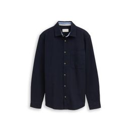 Tom Tailor Herren Regular Fit Hemd mit Waffelstruktur, blau, Uni, Gr. XXXL