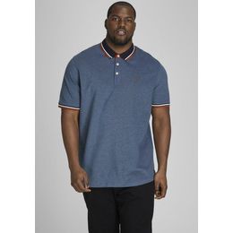Jack & Jones PlusSize Poloshirt "JJEPAULOS POLO SS NOOS PLS", Herren, Gr. 5XL, blau (denim blau), Single Jersey, Obermaterial: 100% Baumwolle, JACK & JONES PLUSSIZE, unifarben, normal, Rundhals, Shirts