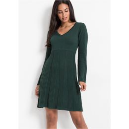 Strickkleid bonprix, Damen, Gr. 44/46 (L), N-Gr, gr&uuml;n (tiefgr&uuml;n), Obermaterial: 50% Baumwolle, 50% Polyacryl, A-Linie, Kleider Strickkleid, f&uuml;r stilvollen Auftritt, aus Baumwolle und Polyacryl, mit Rippen-Mix
