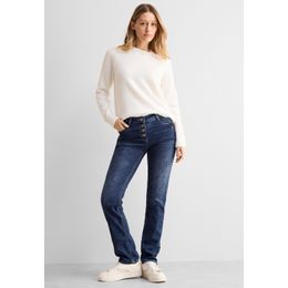 Straight-Jeans Cecil, Damen, Gr. 29, L&auml;nge 28, blau (mid blau wash), Jeans, 75% Baumwolle, 23% Polyester, 2% Elasthan, unifarben, lang, Jeans Straight-Jeans, mit Knopfleiste