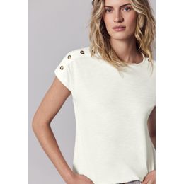 T-Shirt STREET ONE STUDIO, Damen, Gr. 36, sanftes wei&szlig;, Web, 50% Baumwolle, 50% Modal, unifarben, normal normal, U-Boot-Ausschnitt, abgesteppt, Shirts T-Shirt, mit U-Boot-Ausschnitt