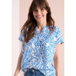 Kurzarmbluse Cecil, Damen, Gr. L (42), light alabaster wei&szlig;, Web, 75% Baumwolle, 25% Modal, gemustert, klassisch normal, Rundhals, B&uuml;ndchen, Blusen, mit geschlitztem Rundhalsausschnitt