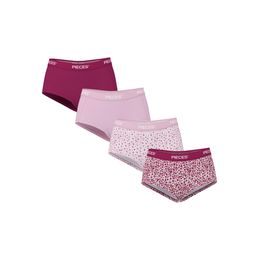 Hipster Pieces "PCLOGO LADY 4 PACK AOP/SOLID NOOS BC", Damen, Gr. L, 4 Stk., raspberry radiance pack:4 rasperberry radiance w flower aop, roseate spoonbill w flower aop, roseate spoonbill, Jersey, Obermaterial: 95% Baumwolle, 5% Elasthan, bedruckt, unifarben mit Farbeinsatz, figurbetont, Unterhosen, Baumwollmischung