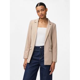 Longblazer Pieces "PCBOSELLA LS LOOSE BLAZER NOOS", Damen, Gr. L, silber (silber mink), Web, Obermaterial: 88% Polyester, 12% Elasthan, unifarben, Basic, tiefer V-Ausschnitt, Blazer Longblazer, in leichter Oversize Form
