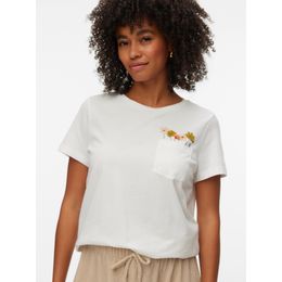 V&eacute;ro Moda Kurzarmshirt VERO MODA "VMKARMA S/S O-NECK T-SHIRT JRS BTQ", Damen, Gr. M, snow wei&szlig; print:flower pocket, Jersey, Obermaterial: 100% Baumwolle, bedruckt, regular fit normal, Rundhals, Shirts, Baumwolle, regular fit