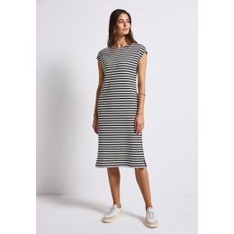 Midikleid Street One, Damen, Gr. 34, EURO-Gr&ouml;&szlig;en, schwarz, Web, 75% Baumwolle, 25% Polyester, gestreift, normal wadenlang, U-Boot-Ausschnitt, abgesteppt, Kleider Midikleid, mit Streifen
