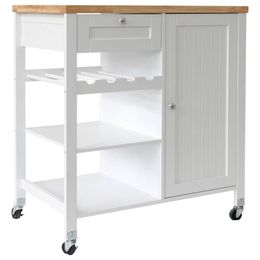 Mid.you Servierwagen, Wei&szlig;, Holz, Holzwerkstoff, Kautschukholz, vollmassiv, 1 Schublade(n) Schubladen, rechteckig, Rollen, 80x89x47 cm, einfacher Aufbau, Esszimmer, Barm&ouml;bel, Barwagen
