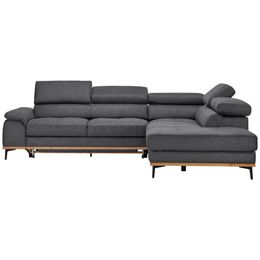 Novel Ecksofa, Grau, Metall, Eiche, 5-Sitzer, Ottomane rechts, L-Form, 282x226 cm, Stoffauswahl, seitenverkehrt erh&auml;ltlich, R&uuml;cken echt, Wohnzimmer, Sofas & Couches, Wohnlandschaften, Ecksofas