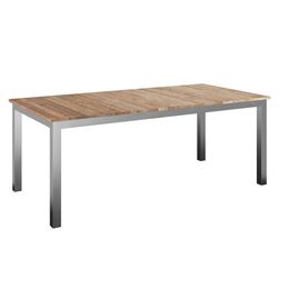 Amatio Pro Gartentisch, Natur, Edelstahl, Holz, Metall, Recyclingholz, Teakholz, massiv, rechteckig, eckig, 100x76x200 cm, Gartenm&ouml;bel, Gartentische, Gartentische