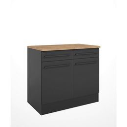 P & B Schubkastenunterschrank, Schwarz, Holzwerkstoff, 2 F&auml;cher, 2 Schublade(n) Schubladen, 100x90x60 cm, K&uuml;chen, K&uuml;chenm&ouml;bel, K&uuml;chenschr&auml;nke, K&uuml;chenunterschr&auml;nke